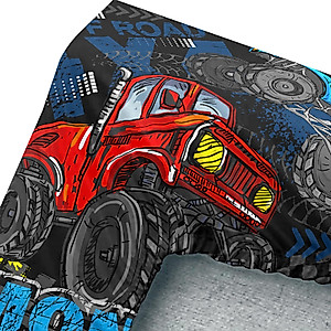 QOOMO Truck Bed Sheets Twin,Black Car Bed Sheet for Kids Boys Teens,16" Deep Pocket Bed Sheet Set for Boys/Girls/Kids/Teens，4 Piece Sheet Set, 1 Fitted Sheet,1 Flat Sheet and 2 Pillowcases，Twin Size