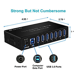 GEKRY USB 3.0 Hub, USB Data Hub, Metal Case Mountable 7-Port Powered USB Hub 3.0 with 36W AC Adapter-Type A