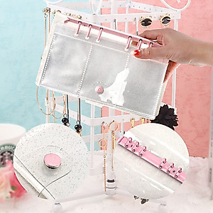 peony man 120 Grids Transparent Jewelry Storage Book Clear Portable Travel Storage Album Jewelry Earring Holder Organizer Anti Oxidation Jewelry Plastic Storage Book with 50 Pieces Small Ziplock Bags