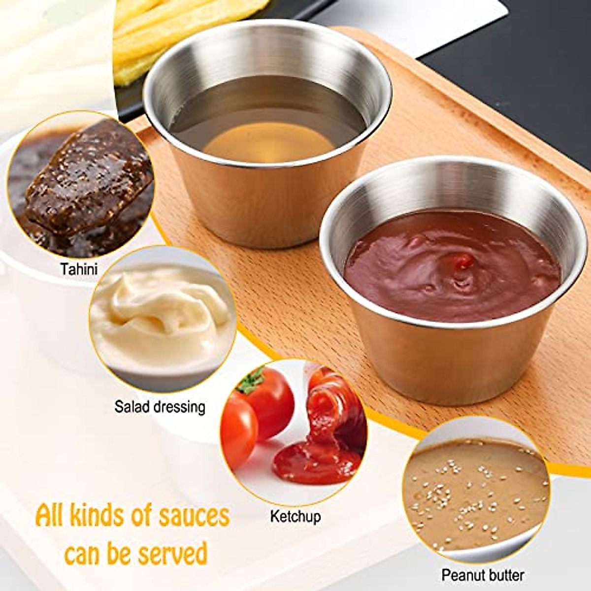Salad Dressing Container To Go, Reusable Small Containers With Lids , Stainless Steel Condiment Containers With Silicone Lids, Small Sauce Containers For Lunch Box, Easy Open, Leakproof(3 Pack,70ml)