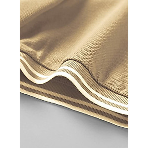 JMIERR Men's Zipper Polo Shirts Classic Lightweight Knit Striped Polos Shirt Casual Short Sleeve Golf Shirt for Men,US 43(L),Khaki