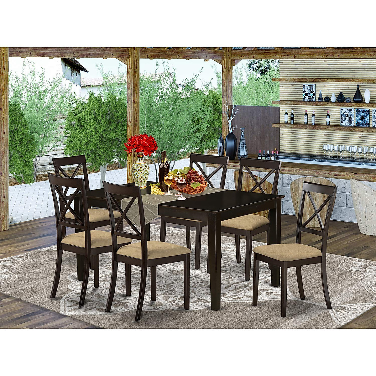 East West Furniture CABO7S-CAP-C Capri 7 Piece Modern Set Consist of a Rectangle Wooden Table and 6 Linen Fabric Dining Room Chairs, 36x60 Inch