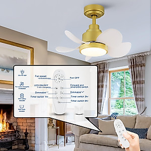 Ceiling Fan With Lights and Remote,Large Airflow 22inch Quiet Reversible Noiseless DC Motor 5 Blades Ceiling Fans for Indoor Bedroom Living Room Room Patio(White Gold)