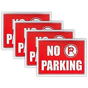 Ram-Pro NO PARKING Sign - 9" High x 12" Wide Red on White Reflective Plastic Signs for Driveway, Personal Parking Space (Pack of 4)