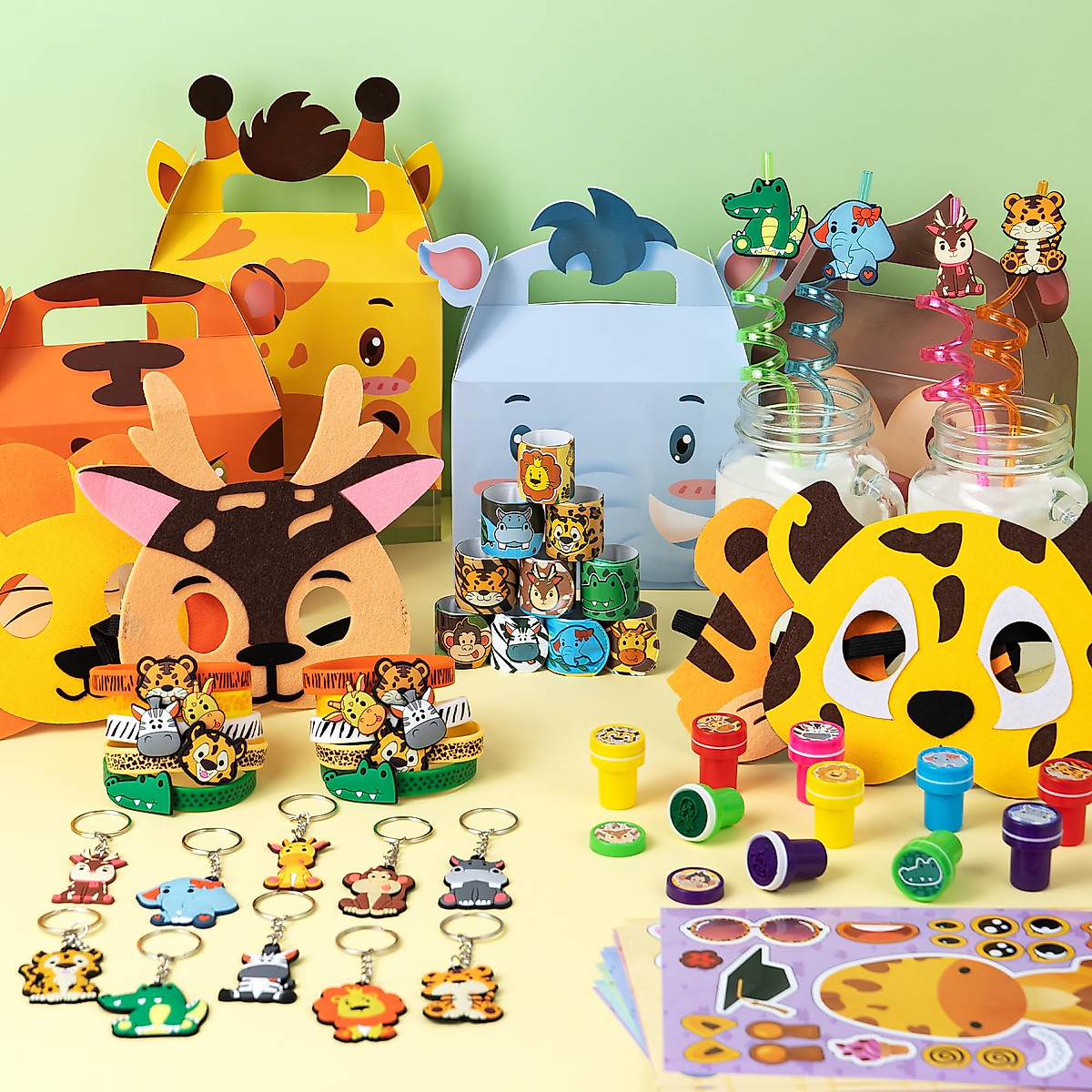 Jungle Safari Party Favors Set 92 PCS Wild Animals Set for Kids Birthday Gifts, Wild Theme Party favors for Kids Birthday Party Baby Shower Goodie Bag Fillers Jungle Safari Party Supplies (Animal Pro)