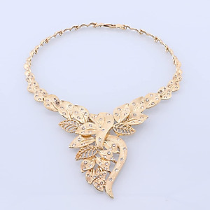 NA African Dubai Gold Jewelry Nigerian Crystal Necklace Hoop Earrings Ring Women Italian Bridal Jewelry Sets Wedding Accessories (Gold)