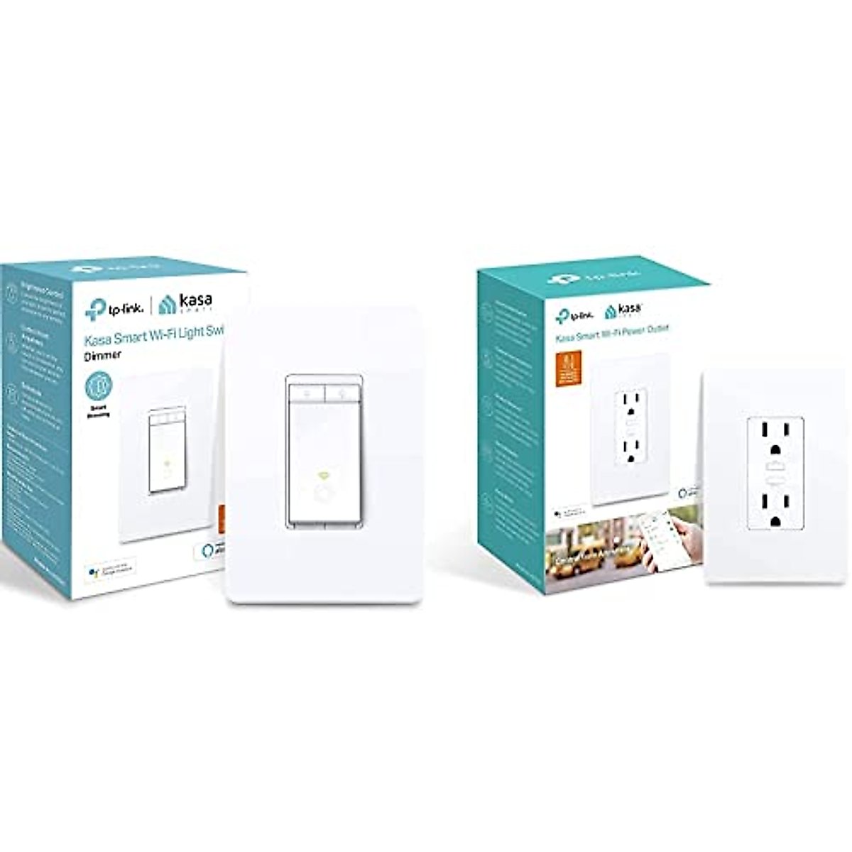 Kasa Smart KP200 Plug by TP-Link & Smart HS220 Dimmer Switch by TP-Link, Single Pole, Needs Neutral Wire, Wi-Fi Light Switch for LED Lights, Compatible with Alexa and Google Assistant, 1-Pack