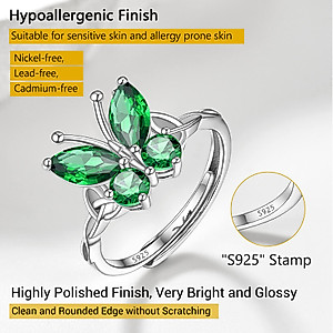 PROSILVER Blue Butterfly Rings For Women Birthstone Jewelry March Aquamarine Cubic Zirconia Silver Ring