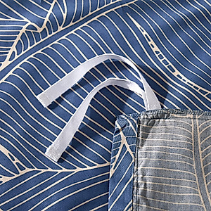 Get Bed Ready Unique Mid-Century Modern Boho Chic Vintage Retro Mod Print Bedding Egyptian Cotton Duvet Cover Set Minimalist Chic Botanical Design Asian Zen Style Pattern (King, Dusky Blue)