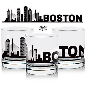 Toasted Tales - Boston Skyline Cityscapes Whiskey Glass | Gift for Boston City People | Old Fashioned Rocks Urban City Glasses | Boston City Lovers Gift | American City Drinkwares Collection (11 oz)