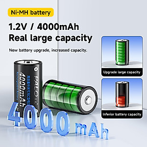 Palowextra Rechargeable C Batteries Ni-MH 1.2V 4000mAh C Size Battery Cell with Storage Case, 6 Pack