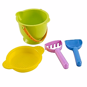 Hape Beach Basics Sand Toy Set Including Bucket Sifter, Rake, and Shovel Toys| Sand Toy Playset for Toddlers 18M+
