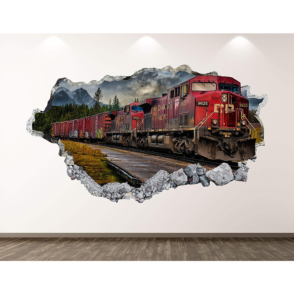 West Mountain Old Train Wall Decal Art Decor 3D Locomotive Sticker Mural Kids Room Vinyl Custom Gift BL42 (22" W x 14" H)