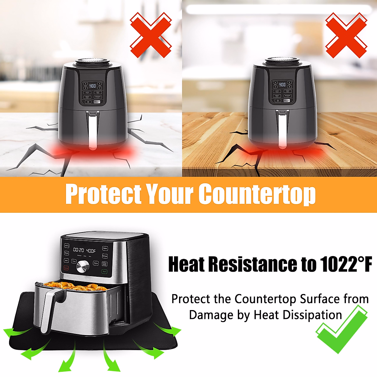 2PCS Heat Resistant Mat for Air Fryer,Deep Fryer,Oven,16x20in Hot Pads for Kitchen Counter Heat Protector,Under Coffee Maker Mats for Quartz Countertop Protector,Deep Fryer Coffee Machine Accessories