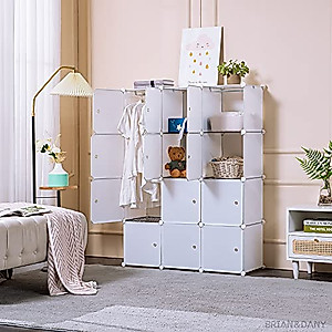 BRIAN & DANY Portable Wardrobe Closet for Hanging Clothes, Bedroom Armoire with Doors, Modular Cabinet for Space Saving, Ideal Storage Organizer Cube for Books, Toys, Towels (12-Cube), White