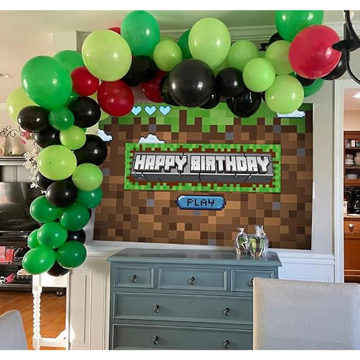 7x5ft Pixel Backdrop for Happy Birthday Video Game Themed Party Photography Background Boys Battle Gamer Family Decor Portrait Photo Booth Studio Props