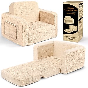 ACRABROS Kids Couch Toddler Chair: Sofa Bed Fold Out for Girls Boys Beige