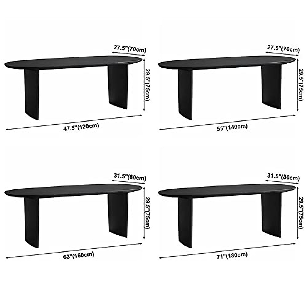 NIUYAO Modern Solid Oval Table with Double Pedestal, Natural Black Wood Top Table Simplicity Wabi-sabi Style Furniture for Dining Room Kitchen Leisure Coffee Table -55" L x 27.5" W x 29.5" H