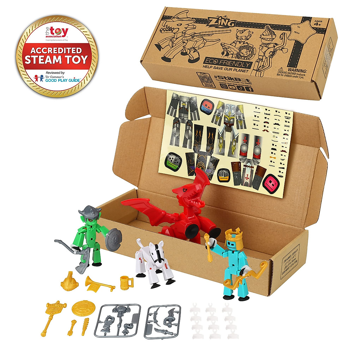 Zing StikBot Theme Pack Medieval Pack - Collectible Action Figures and Accessories, Stop Motion Animation, Ages 4 and Up (Pack A)