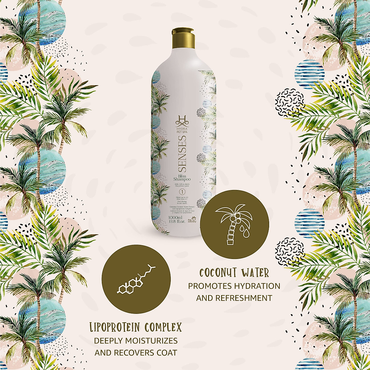 Hydra Senses Bliss Shampoo for Dogs and Cats, Coconut Water Pet Shampoo, Pet Moisturizing Shampoo for All Breeds, Repairs Coat Damage