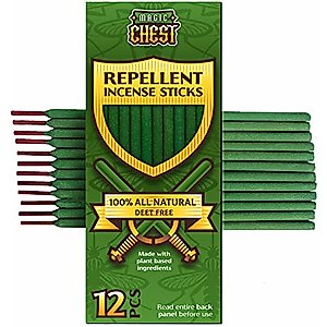 Magic Chest Mosquito Repellent Outdoor Incense Sticks | Mosquito Repellent for Patio, Backyard, Camping | Natural and DEET Free | Travel Size with Plant Oils | 12 Sticks per Box
