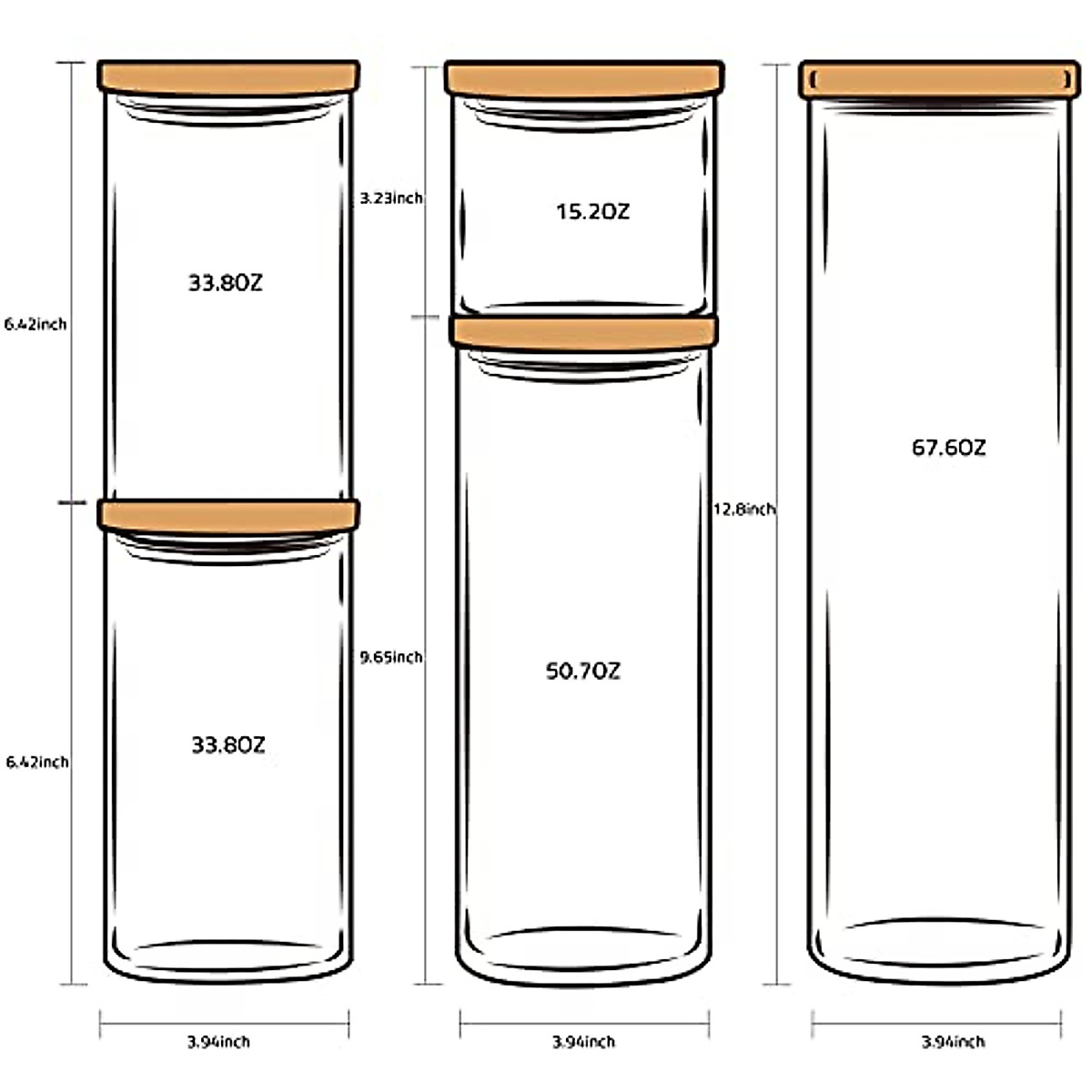 coccot Glass Jars with Bamboo Lids, Glass Food Storage Jars with Wood Lids for Pantry, Glass Canisters Sets with Wood lid for the Kitchen, 5 Pack Glass Storage Containers with Stackable Lids