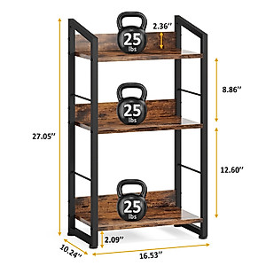 Hosfais Book Shelf Small Bookshelf: 3 Tier Bookshelf with Edge Protection, Metal and Wood Bookshelves Book Case for Small Spaces Bedroom Home Office (Rustic Brown)