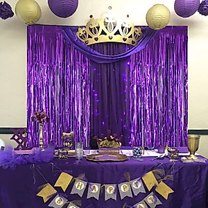 Purple Backdrop Curtains for Party Decorations - 6.5x8.2 ft, Pack of 2 | LILF Non-Marking Tape Foil Fringe Curtain Streamers Tinsel Backdrop for Birthday Bachelorette Party Photo Booth Props