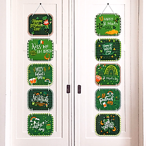 St Patricks Day Decorations, Augshy Patricks Day Party Decorations Indoor Outdoor, Front Door Porch Signs 10Pcs Green Irish Shamrock St Patricks Day Banners for Saint Paddy's Hanging Decor