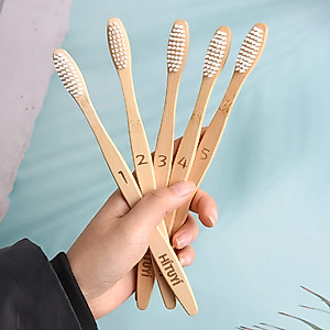 HiTuYi Bamboo Toothbrush (10 Pack) with Travel Toothbrush Case & Charcoal Dental Floss | Natural Eco Friendly Toothbrushes for Adults | BPA Free, Soft Bristles & Biodegradable Wooden Toothbrush