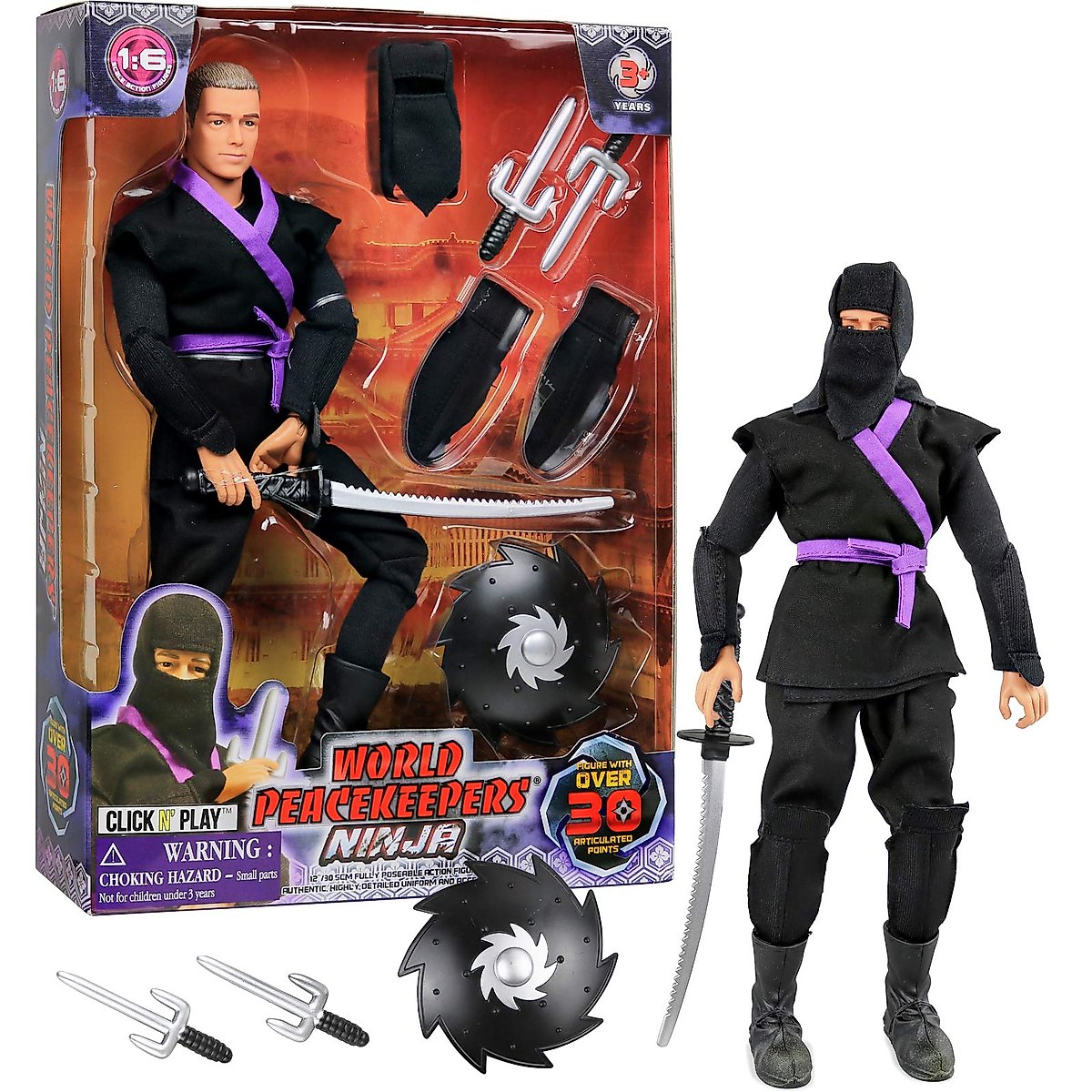 Click N' Play 12" Inch Ninja Action Figures Play Set With Accessories - Click N Play Military