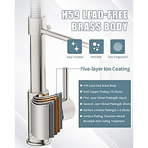 Kitchen Faucet, Commercial Kitchen Sink Faucets with Pull Down Sprayer, Stainless Steel Faucets for Kitchen Sinks, Dual Function Spray Head, Single Handle Spring Kitchen Faucets -Brushed Nickel