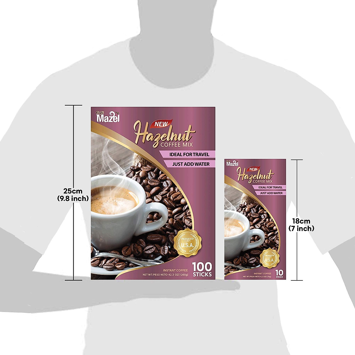 Café Mazel Instant Coffee - Hazelnut, Instant Coffee Mix, 3 in 1 Instant Coffee, 100 Sticks