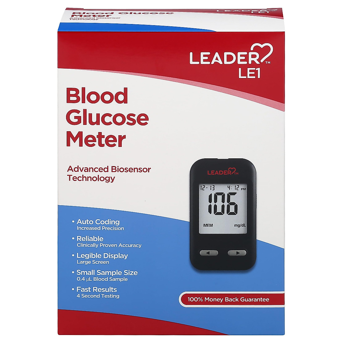 LEADER Blood Glucose Meter for Diabetes, Advanced Biosensor Technology, No-Coding, Fast Accurate Results, for Adults and Kids 12+, Compatible with LEADER Test Strips only, 1 Unit