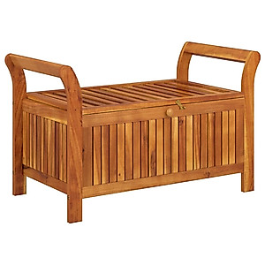 loibinfen Wooden Outdoor Patio Storage Bench Large Deck Box with Brown Cushion 35.8"x19.7"x23.6" Solid Wood Acacia Storage Box Deck Box with Seat for Garden, Balcony, Porch, Pool,Yard
