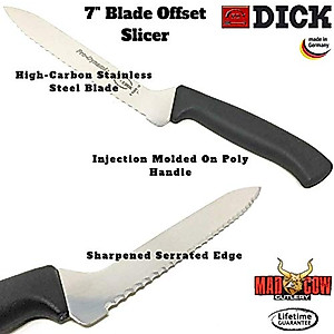 F. Dick Pro-Dynamic 7 Inch Offset Slicing Knife - 7 Inch High-Carbon Stainless Steel Sharp Serrated Blade - For Bread, Sandwiches, Smoked Meats, Vegetables - German Made Knife