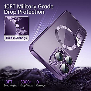 Spevert Magnetic Clear Case for iPhone 14 Pro Max with Camera Lens Protector Full Protection Case Compatible with MagSafe Elegant Anti-Scratch Case Cover 6.7 Inch (Purple)