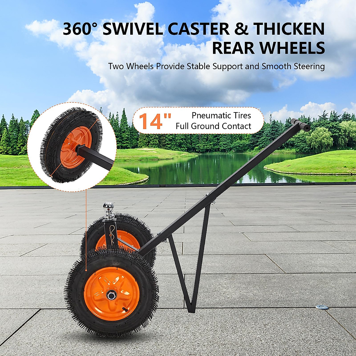 Adjustable Trailer Dolly, 600lbs Load Capacity, Carbon Steel Trailer Mover with 17.71''-26'' Adjustable Height, 12" Pneumatic Tires for Moving Boat Trailers/Utility/RV/Cargo Trailers