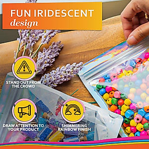 WaldOaks - 100 Pcs Iridescent Resealable Mylar Bags - 5x7 Inch Ziplock Heat Sealable Stand Up Pouches Parties Small Business Packaging