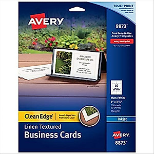 Avery Printable Business Cards, Inkjet Printers, 200 Cards, 2 x 3.5, Clean Edge, Heavyweight, Linen Textured (8873)