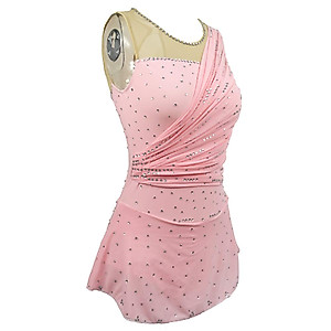 Women Figure Skating Dress Competition Costume Rhythmic Shiny Rhinestones Cracked Ice Skating Leotard Dress Pink