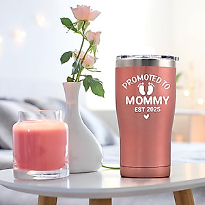 GINGPROUS Mothers Day Gifts for Mom, 20oz Promoted to Mommy Est 2025 Stainless Steel Travel Tumbler, Mothers Day Gifts for New Mom to Be First Time Mama Mommy Pregnancy Baby Shower, Rose Gold