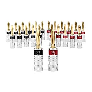 Sewell Silverback Banana Plugs, 24k Gold Dual Screw Lock Speaker Connector, 12 Pairs