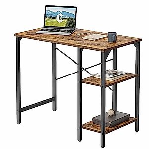 CubiCubi Small Computer Desk, 35 Inch Home Office Desk with 2Storage Shelves on Left or Right Side, Study Writing Desk with Storage Bag, Rustic Brown