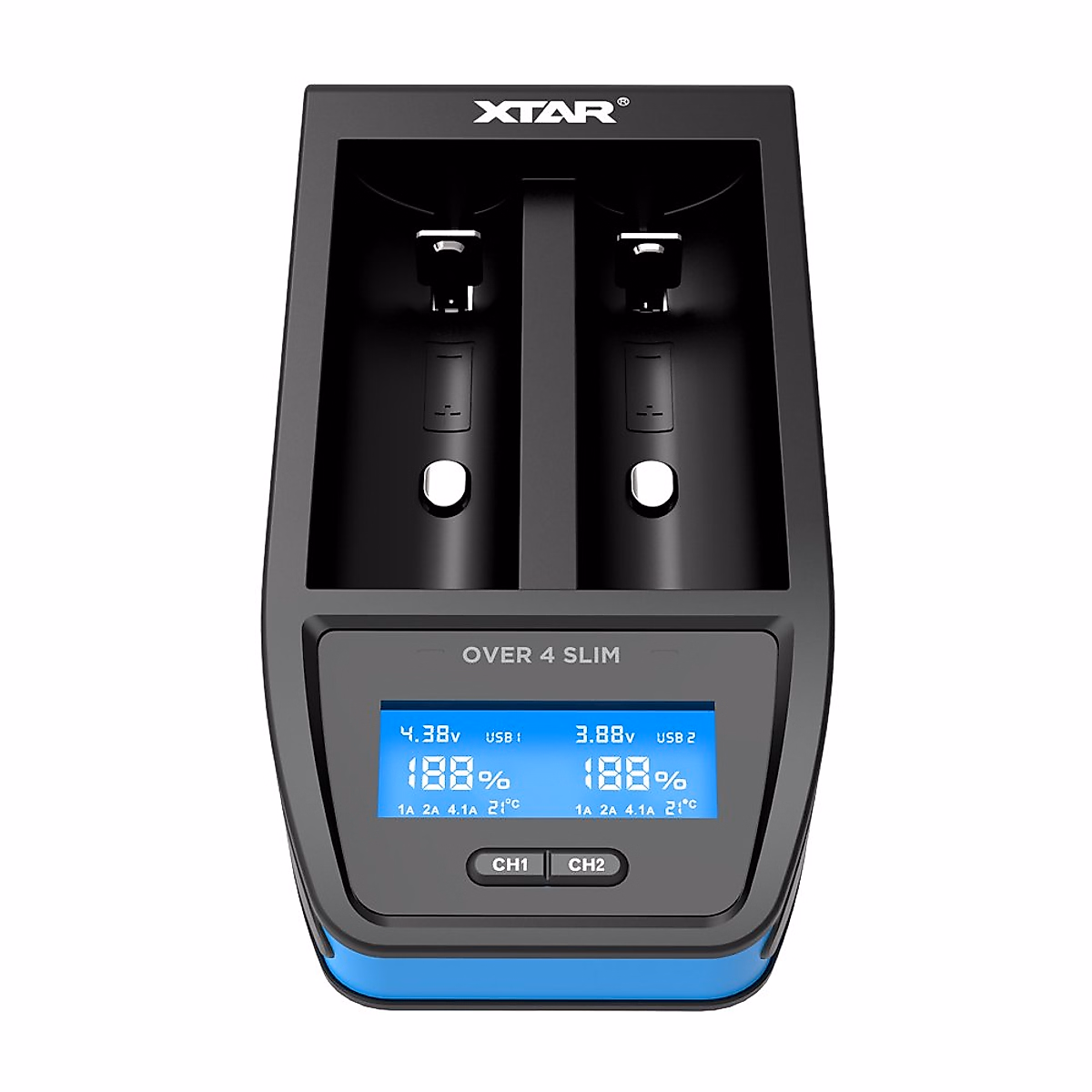 Smart Fast Battery Charger XTAR Over 4 Slim 12V 4.1A w/LCD Display for Rechargeable Batteries Li-ion/IMR/INR/ICR 18650 18700 20700 21700 22650 26650 (Black)