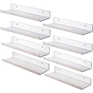 Sooyee 16.5" Clear Acrylic Shelves Wave Texture, Floating Shelves for Wall Storage,Book Display Shelf,Wall Shelves for Bedroom,Bathroom,Living Room, Kitchen,Set of 8
