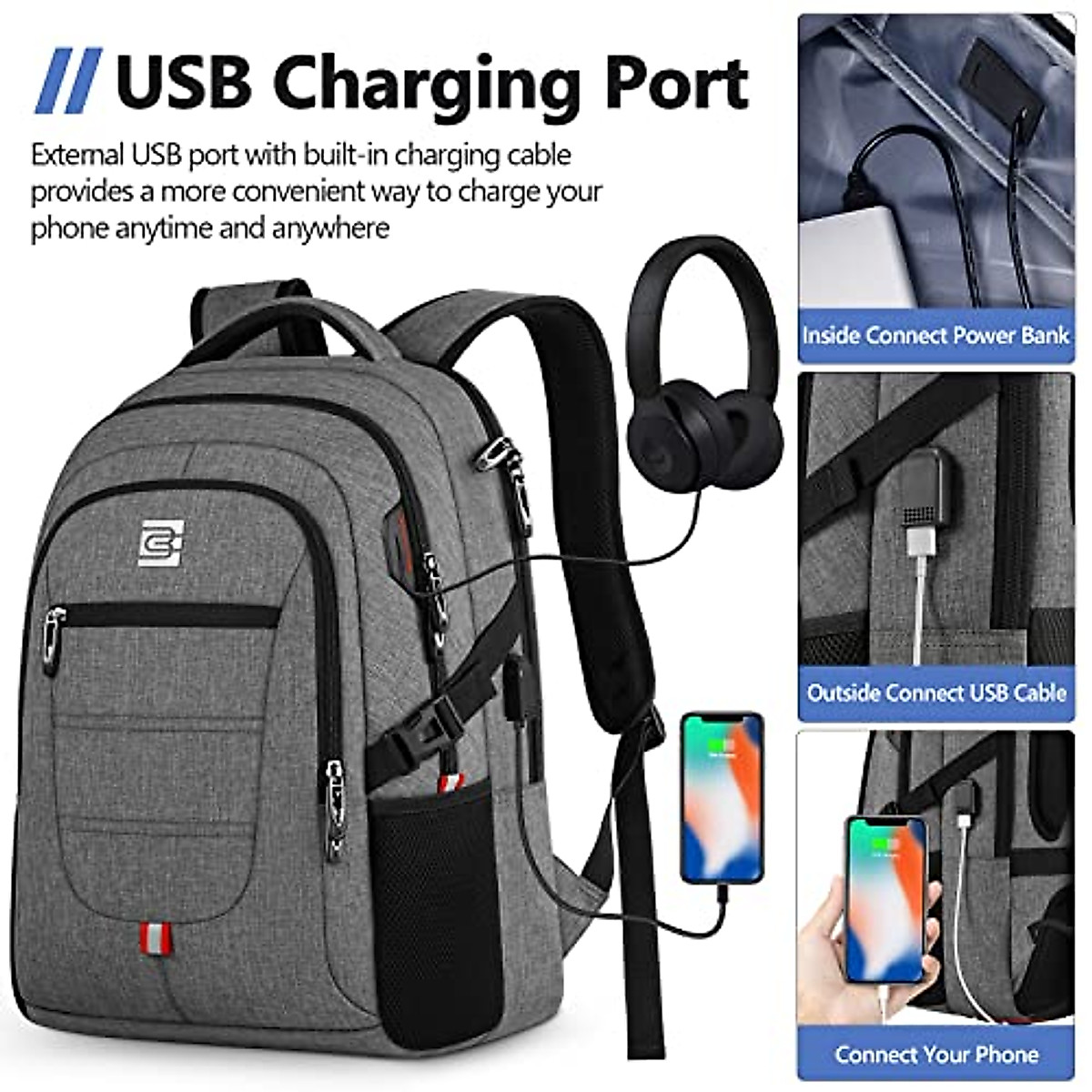 Bagsure Travel Laptop Backpack, Business Water Resistant Laptop Backpack with USB Charging Port, College Bag for Men & Women