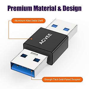 AGVEE 4 Pack USB-A 3.0 Male to USB-A Male Bidirectional Adapter, USB 3.2 Gen 1 Coupler Extender Extension Converter Connector, Black