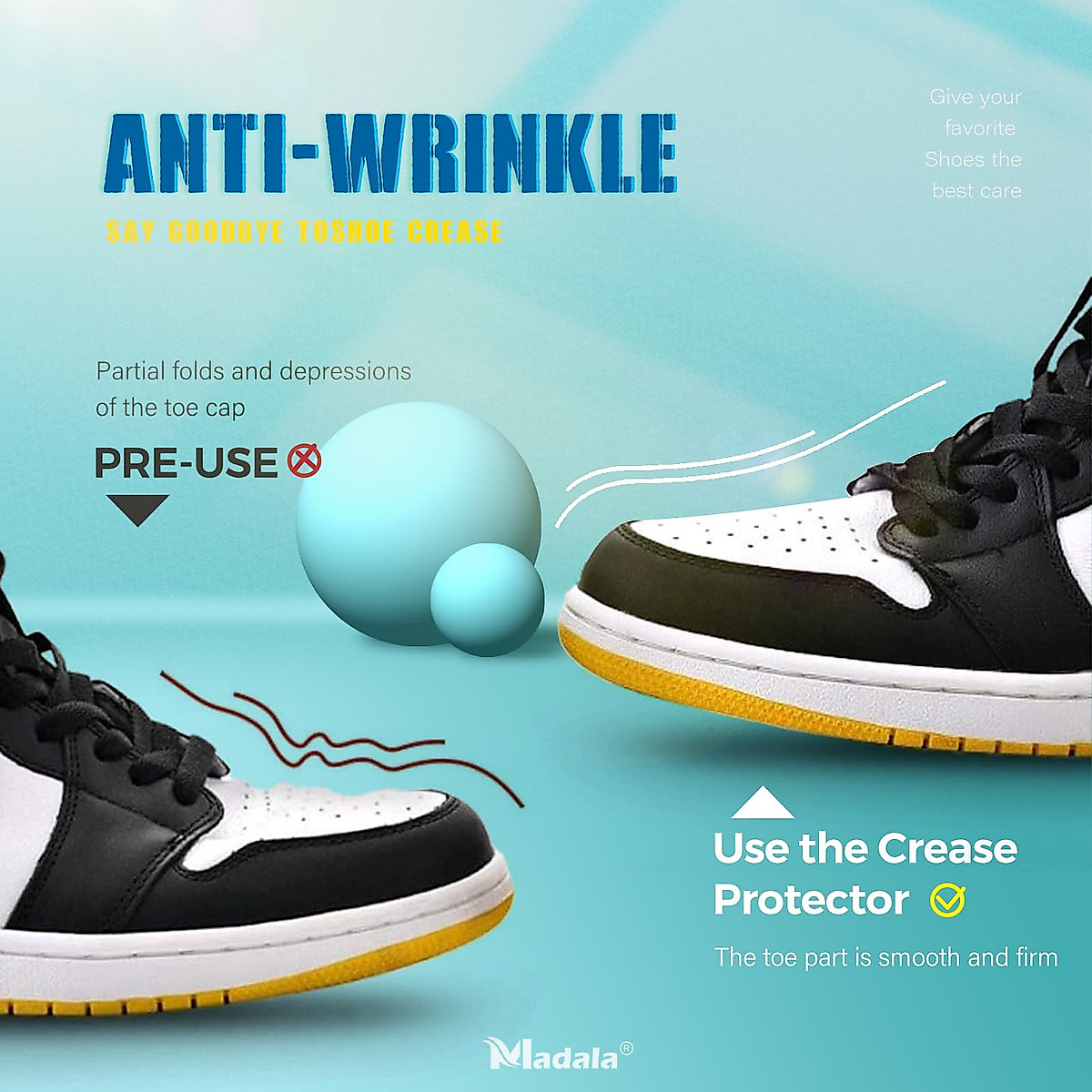 Madala 2 Pair Crease Protector for Air Force Shoes, Sneaker Shoes Protectors, Crease Guards Anti Crease Shoes Protector, Anti Wrinkle Shoes Crease Protector, No Crease Shoe Inserts for Men's 7.5-12