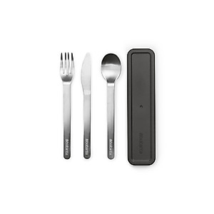 Brabantia Make & Take Cutlery Set with Case (Set of 3) Travel Knife, Spoon, & Fork, Hygienic Compact Design, Stainless Steel, Dishwasher Safe